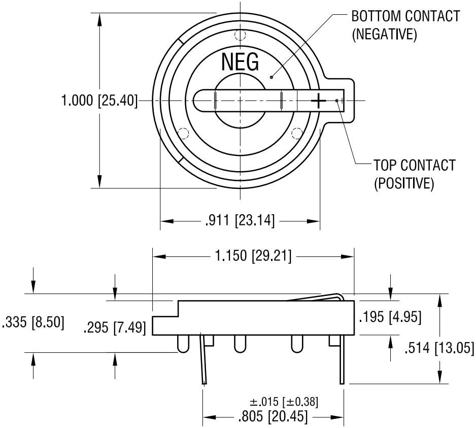 בית לסוללות כפתור - קוטר סוללה 23 מ''מ - KEYSTONE 104 - טלמיר אלקטרוניקה