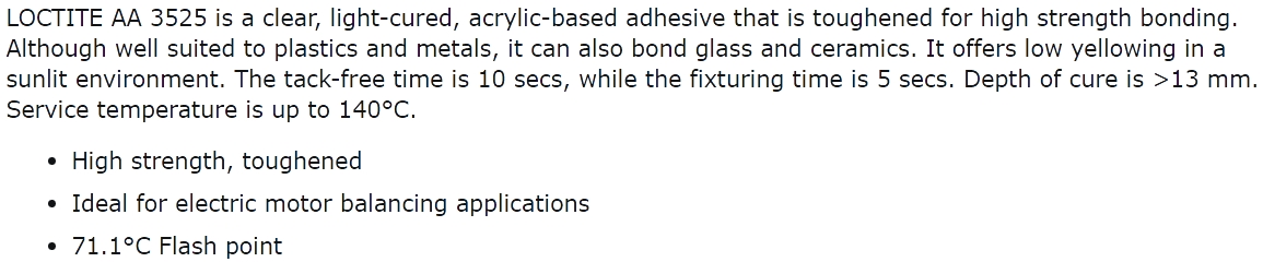 LOCTITE UV CURING ACRYLIC ADHESIVE - AA 3525 דבקים , תרסיסים וכימיקלים ...