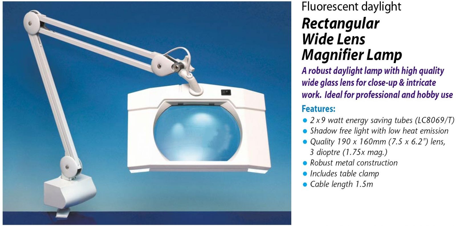 LIGHTCRAFT RECTANGULAR WIDE LENS TABLE MOUNT MAGNIFYING LAMP זכוכיות ...