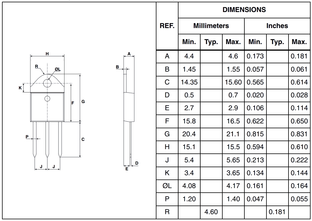 טריסטור SCR 800V 50A - IGT 80MA - TO-218 - טלמיר אלקטרוניקה
