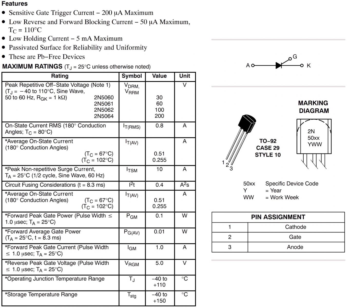 ON SEMICONDUCTORS SCR THYRISTORS - TO-92 רכיבי אלקטרוניקה סידרה : 11071