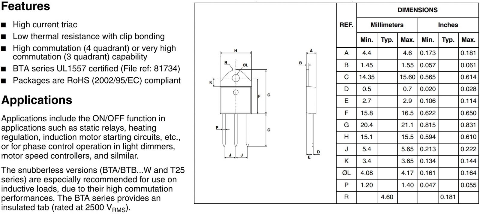 STMICROELECTRONICS TRIAC THYRISTORS - TOP-3 רכיבי אלקטרוניקה סידרה : 11060