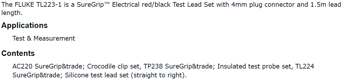 FLUKE SURE GRIP ELECTRICAL DMM TEST LEAD KIT - TL223-1 ציוד בדיקה ...