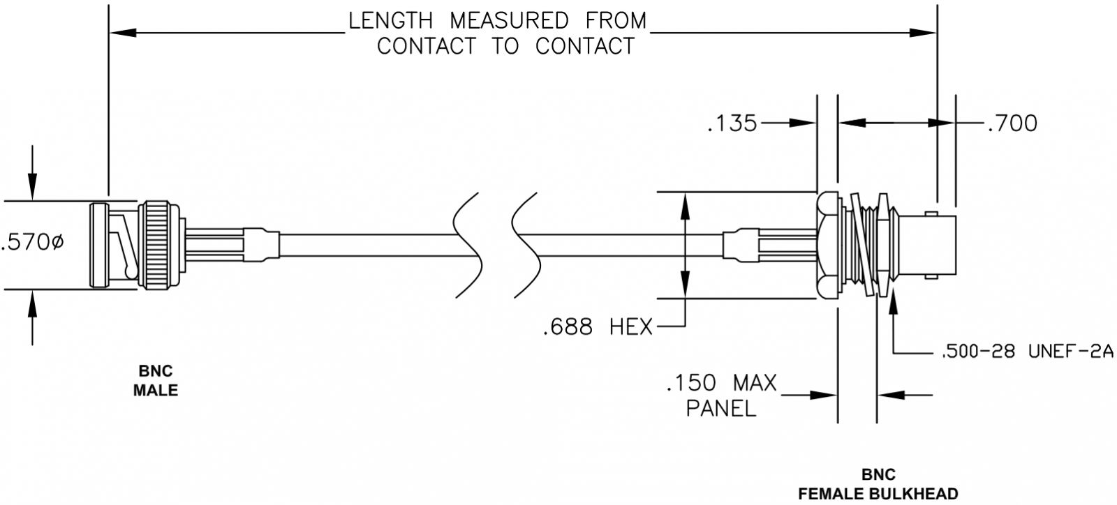 כבל קואקסיאלי - BNC (M) ~ BNC (F-B/H) - RG178 - 1.5M - טלמיר אלקטרוניקה