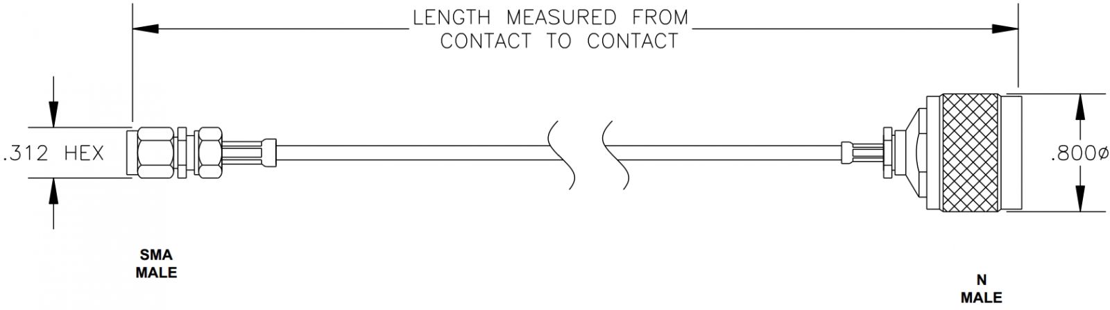 כבל קואקסיאלי - SMA (M) ~ N (M) - RG178 - 5M - טלמיר אלקטרוניקה