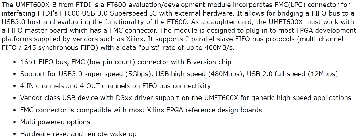 FTDI FT600 FIFO TO USB 3.0 EVALUATION BOARD - UMFT600X-B מוצרי פיתוח ...