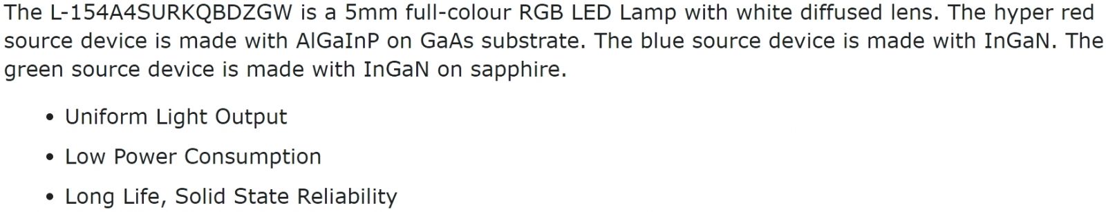 KINGBRIGHT 5MM RGB LED - L-154A4SURKQBDZGW לדים ורכיבים אופטיים סידרה ...