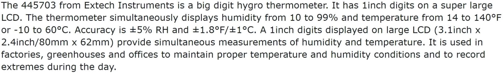 EXTECH INSTRUMENTS BIG DIGIT HYGRO-THERMOMETER - 445703 ציוד בדיקה ...