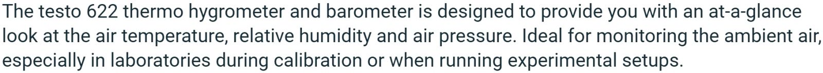 TESTO 622 HYGROMETER & BAROMETER ציוד בדיקה ומכשירי מדידה סידרה : 33066