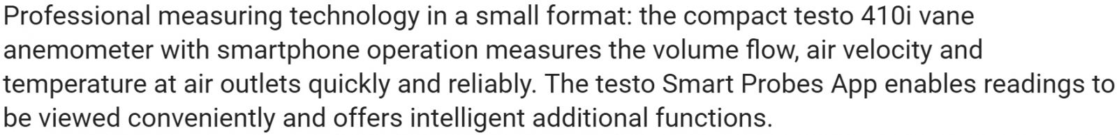 TESTO 410I VANE ANEMOMETER OPERATED WITH SMARTPHONE ציוד בדיקה ומכשירי ...