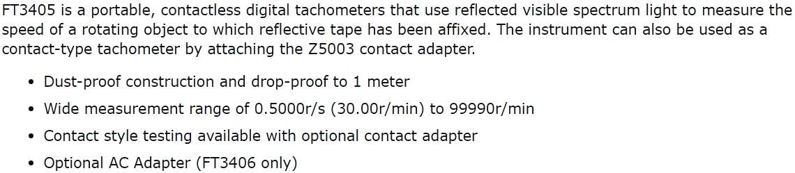 HIOKI PORTABLE DIGITAL TACHOMETER - FT3405 ציוד בדיקה ומכשירי מדידה ...