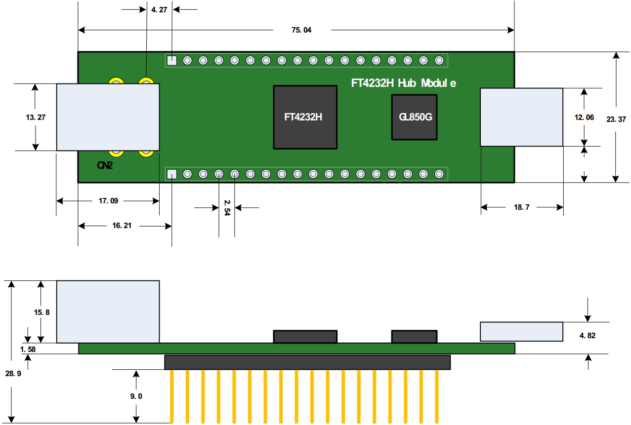מודול פיתוח - FT-MOD-4232HUB , USB ⇒ SERIAL , FT4232H - טלמיר אלקטרוניקה