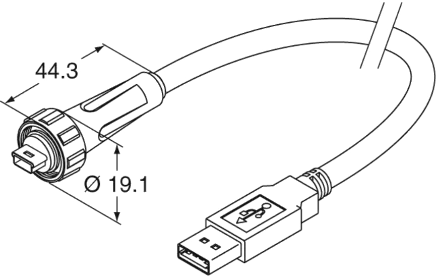 כבל תעשייתי USB - זכר MINI B ← זכר PX0441/2M00 - A - טלמיר אלקטרוניקה