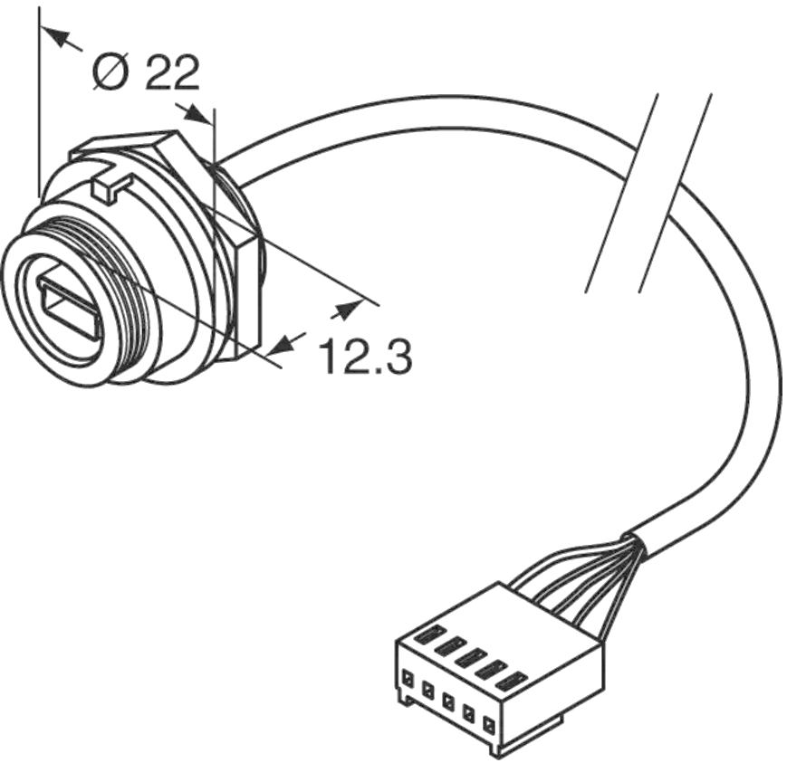 כבל תעשייתי USB - נקבה MINI B ← נקבה PX0443 - MOLEX - טלמיר אלקטרוניקה