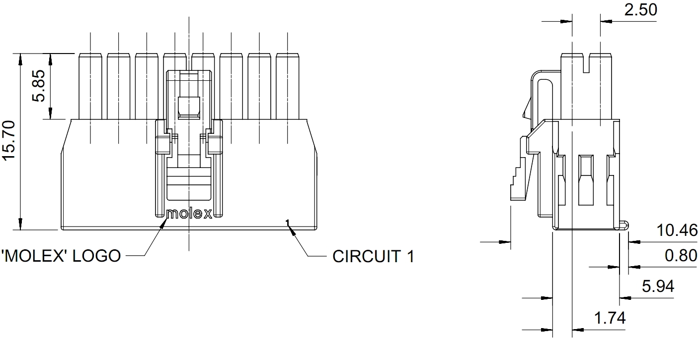 מחבר MOLEX ללחיצה לכבל - סדרת NANO-FIT - נקבה 6 מגעים - טלמיר אלקטרוניקה