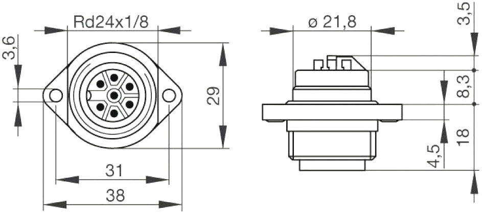 מחבר תעשייתי CA6GS - זכר להלחמה לפנל - 6 מגעים + הארקה - טלמיר אלקטרוניקה