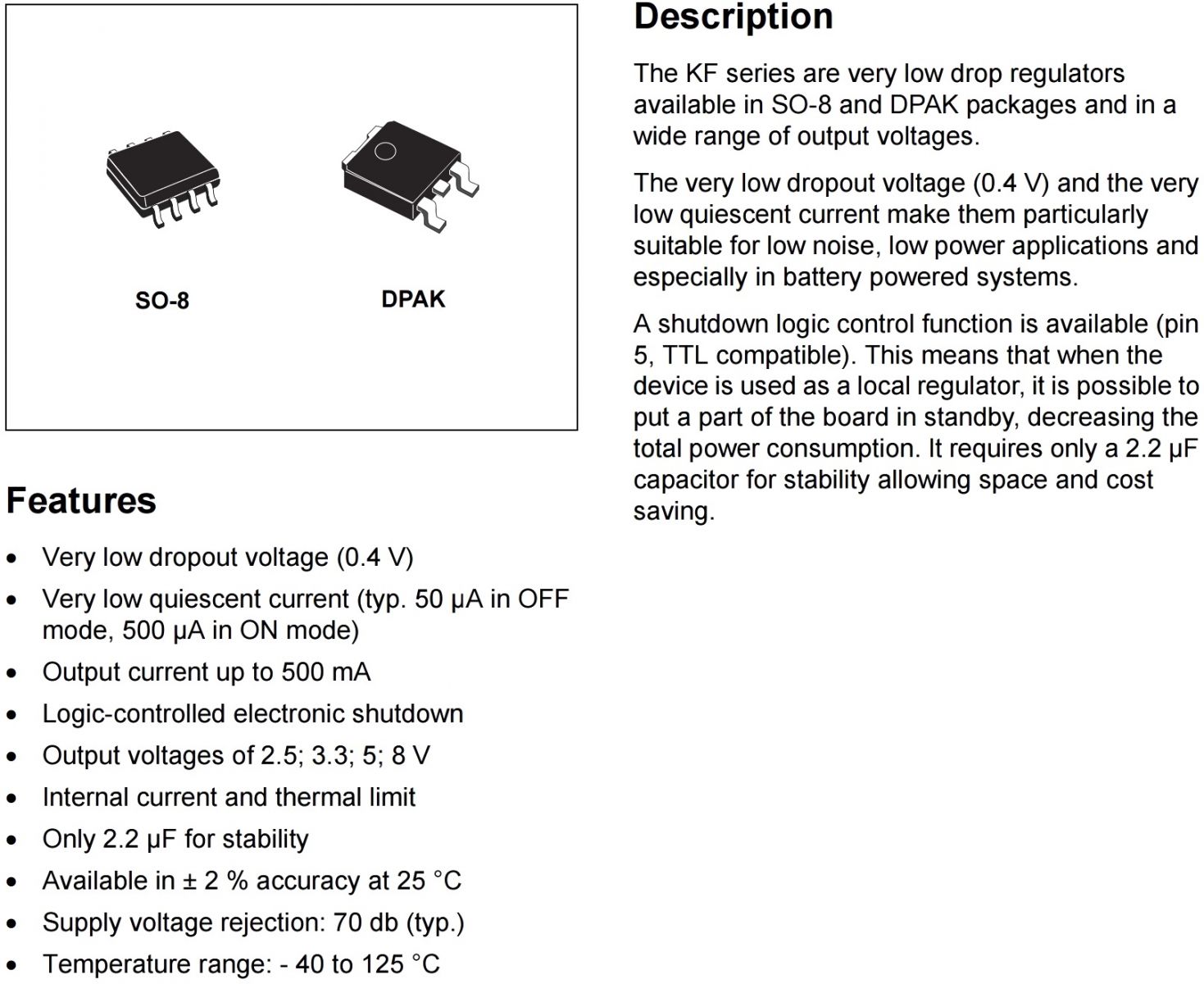 ST MICROELECTRONICS LDO VOLTAGE REGULATOR - KFXX SERIES מעגלים משולבים ...
