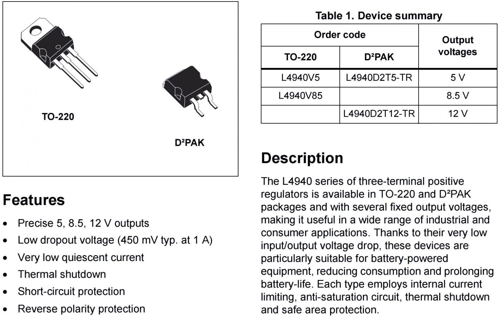 ST MICROELECTRONICS LDO VOLTAGE REGULATORS - L4940 SERIES מעגלים ...