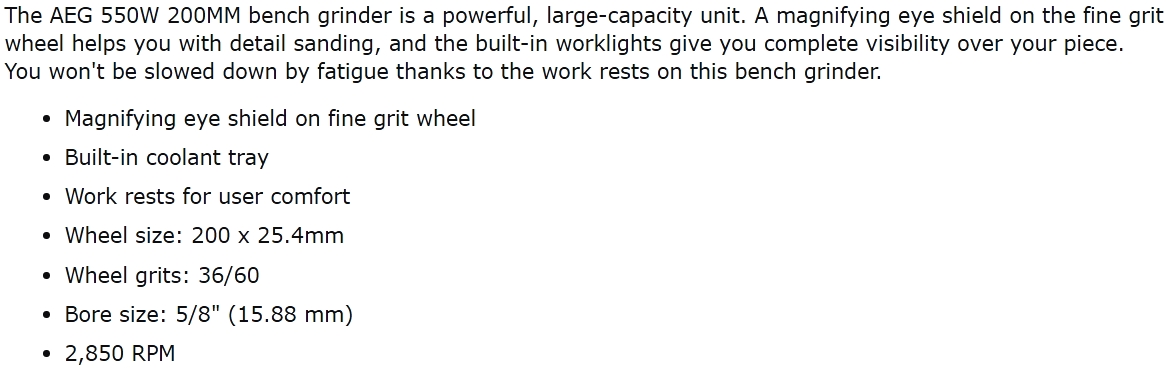 AEG POWER TOOLS 550W BENCH GRINDER - ABG5520 כלי עבודה נטענים / חשמליים ...