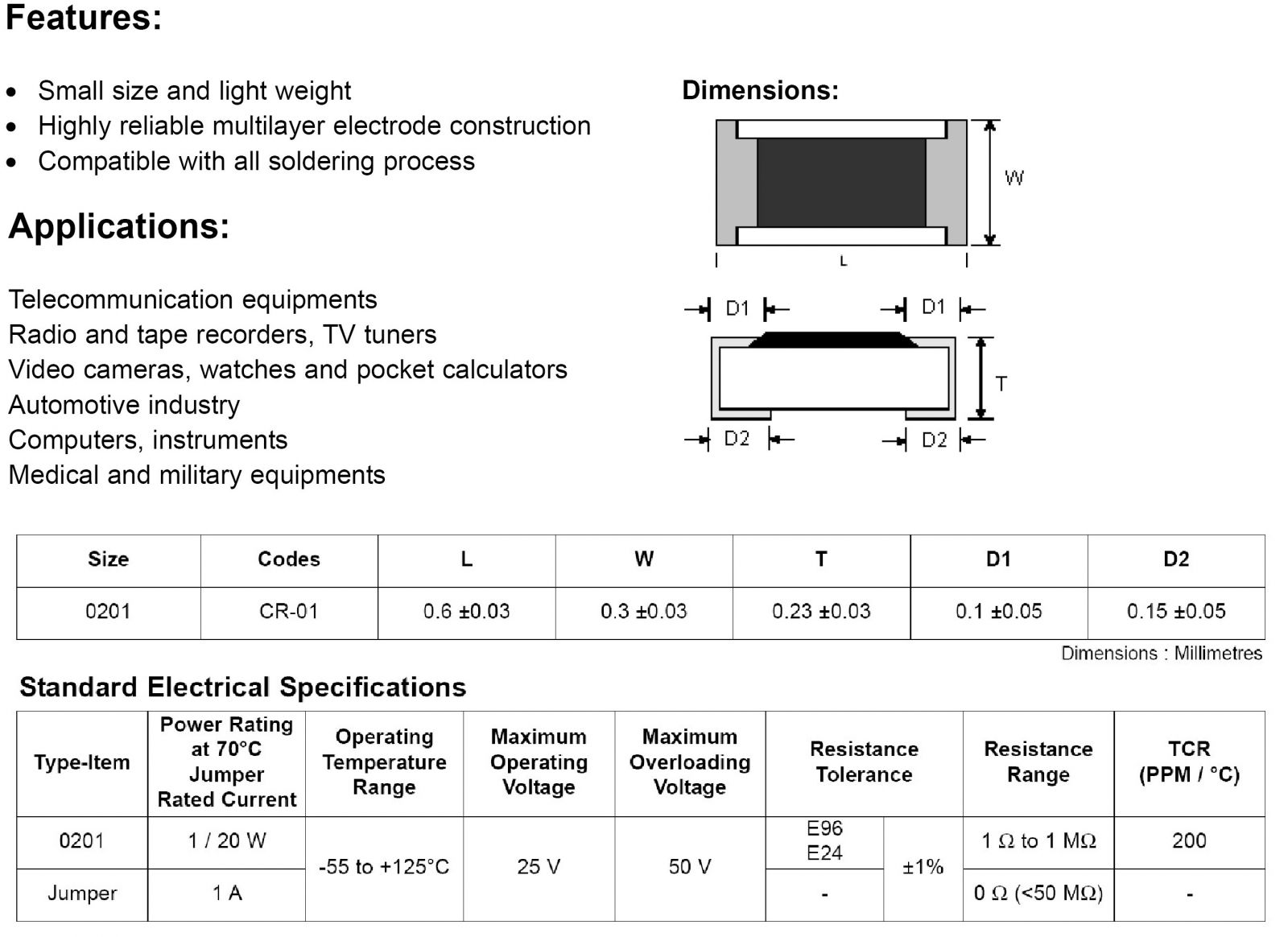 MULTICOMP SURFACE MOUNT 0201 1% RESISTORS רכיבי אלקטרוניקה