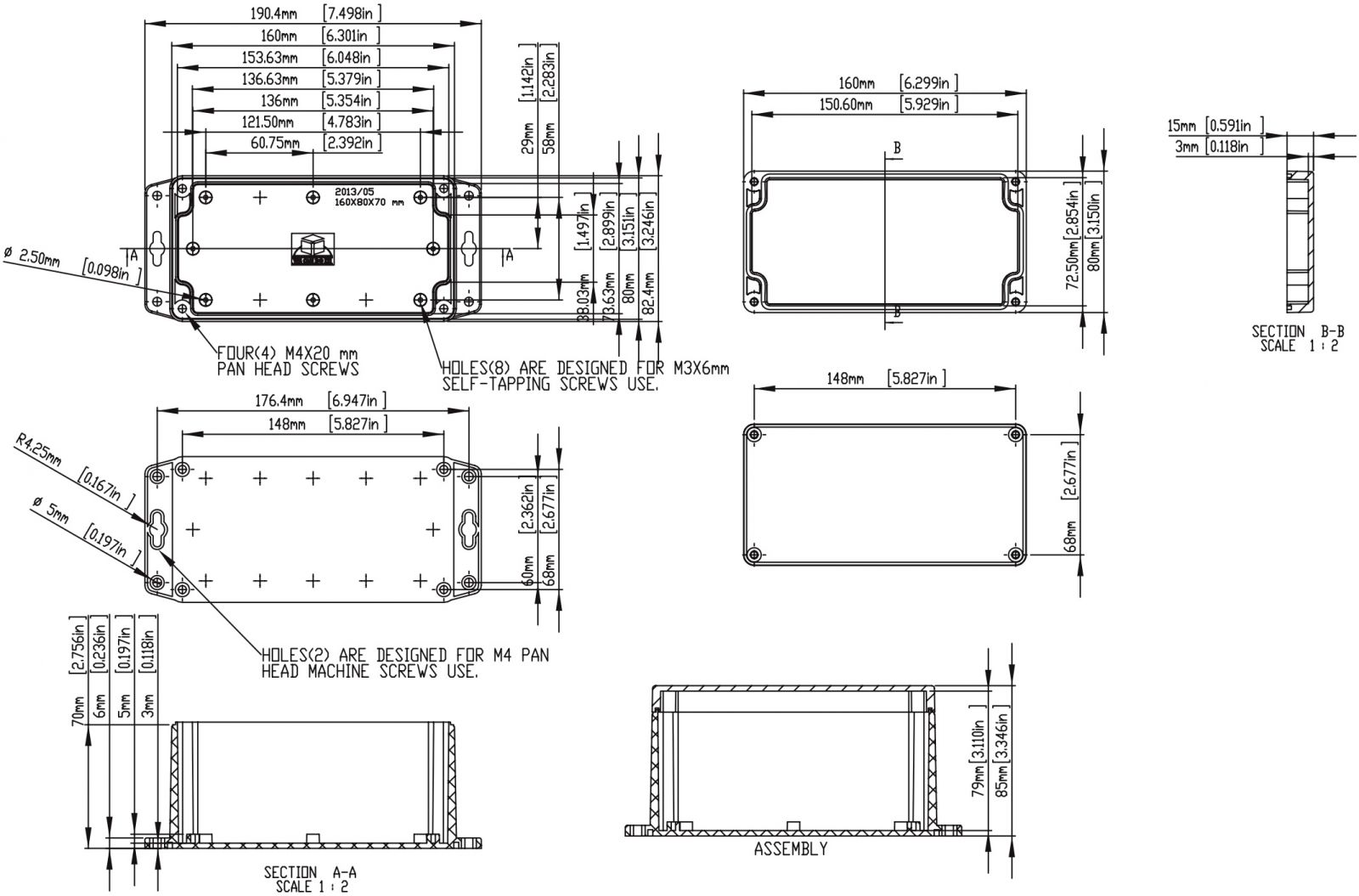 קופסת זיווד מפלסטיק - G3XXMF SERIES - 160X85X80MM - טלמיר אלקטרוניקה
