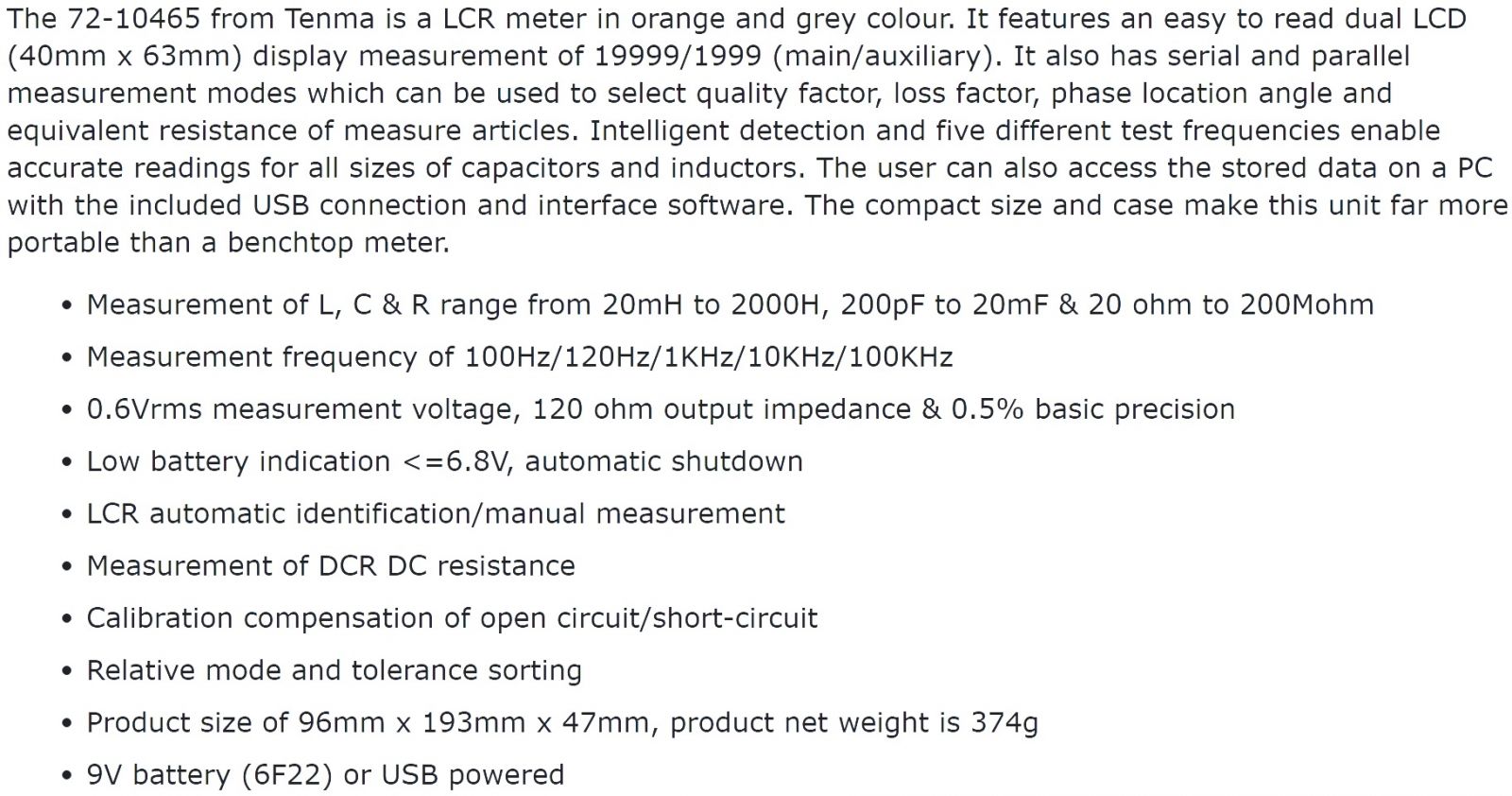 TENMA DIGITAL MULTIMETERS - LCR PRO II SERIES - 72-10465 ציוד בדיקה ...