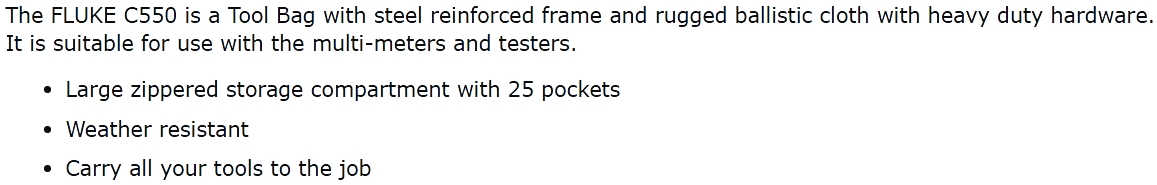 FLUKE C550 TEST ACCESSORY CARRYING BAG ציוד בדיקה ומכשירי מדידה סידרה ...