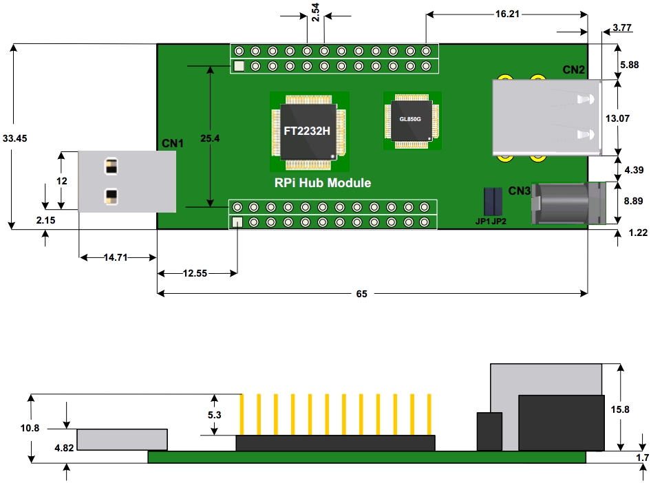 מודול פיתוח - RPI-HUB , USB ⇒ UART / MPSSE , FT2232H - טלמיר אלקטרוניקה