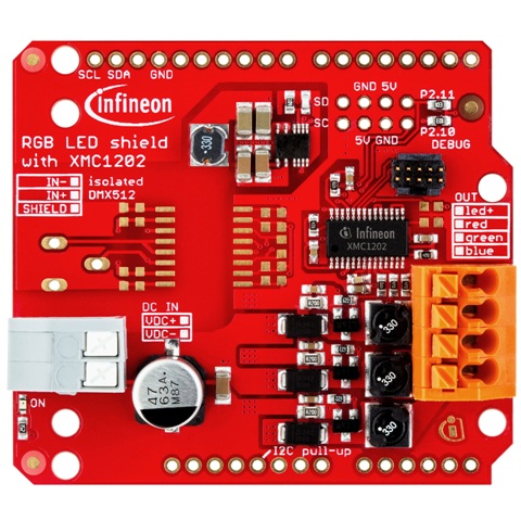 INFENION RGB LED SHIELD FOR THE ARDUINO UNO מוצרי פיתוח לאלקטרוניקה