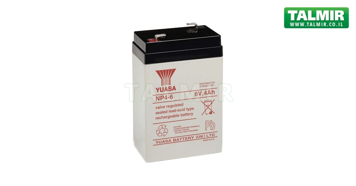 מצבר עופרת נטען - YUASA NP4-6 - 6V 4AH - טלמיר אלקטרוניקה