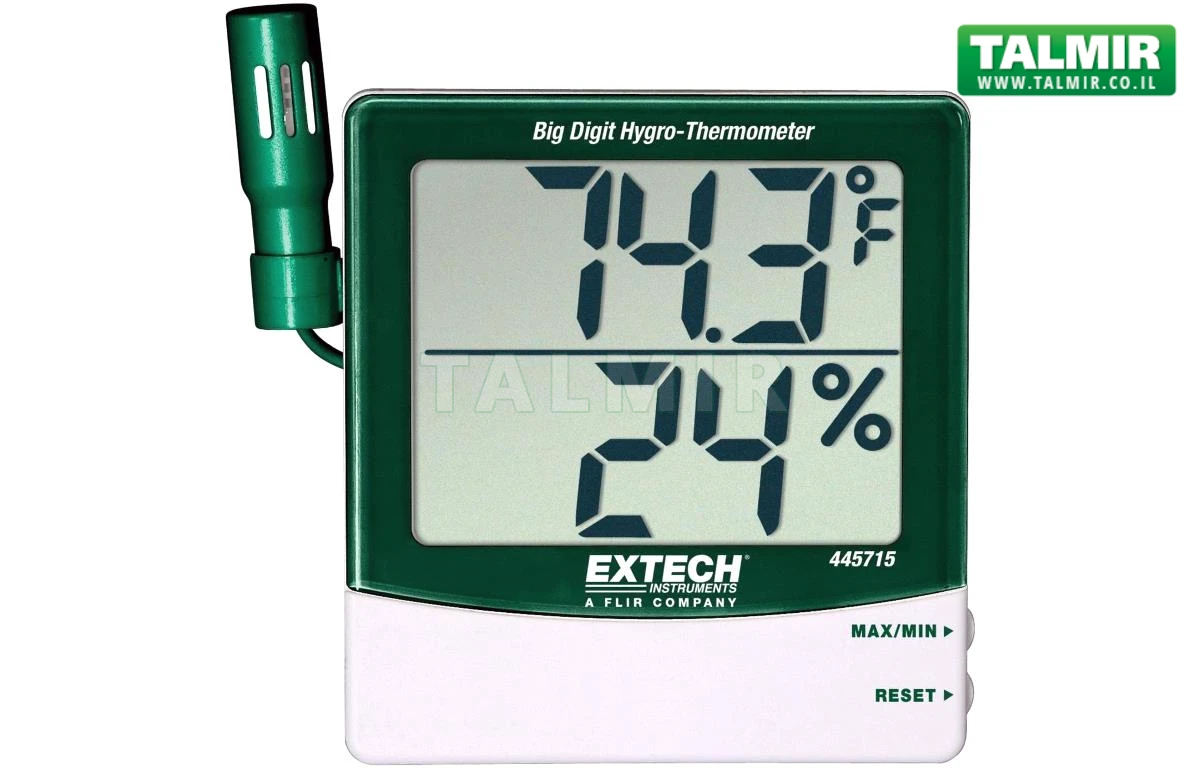 מד טמפרטורה ולחות דיגיטלי - EXTECH 445715 - IN/OUT - טלמיר אלקטרוניקה